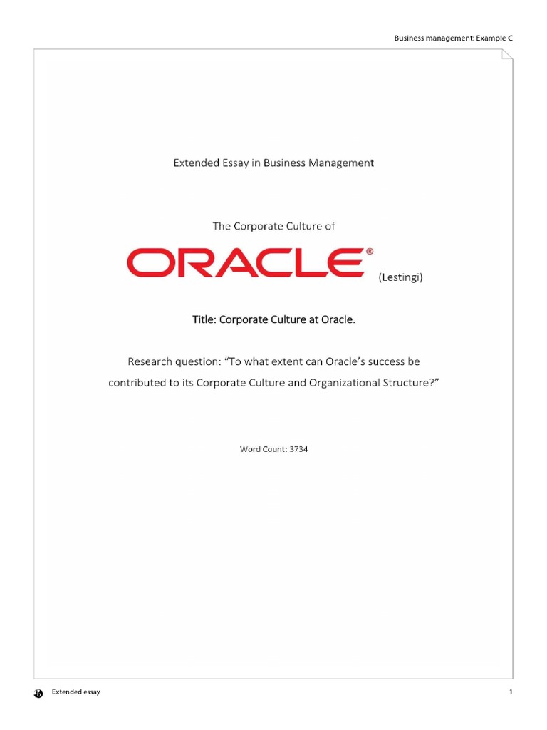 Business Management: Example C: Extended Essay 1 | PDF