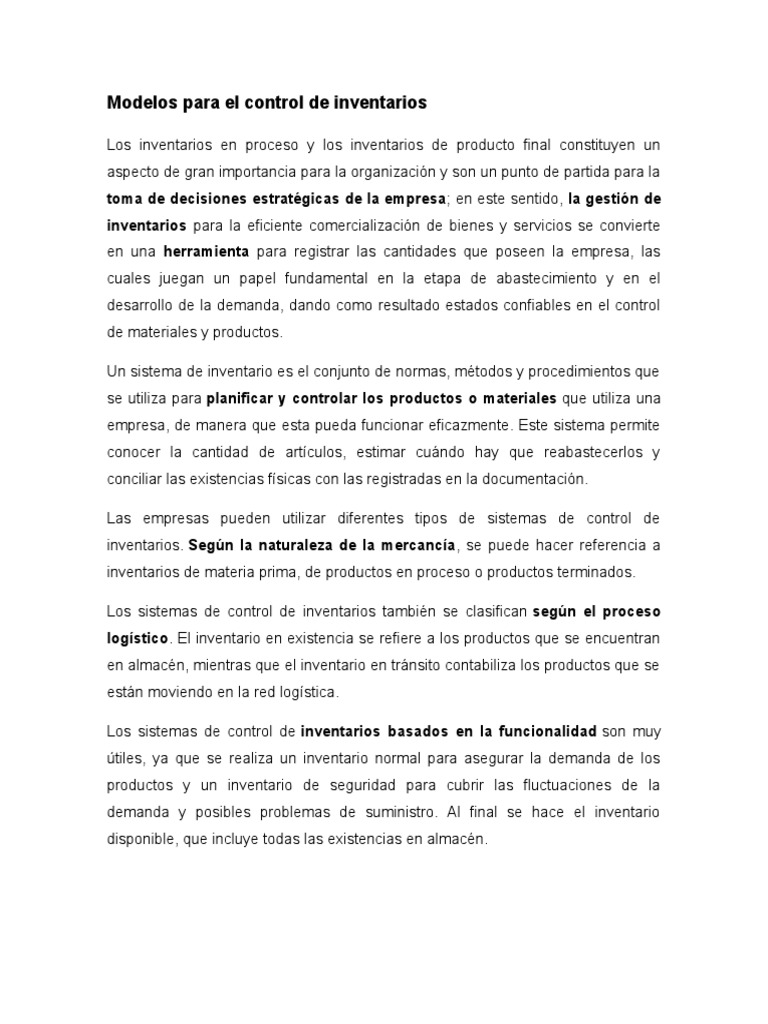 Modelos de Control de Inventarios ABC y EOQ | PDF | Inventario ...