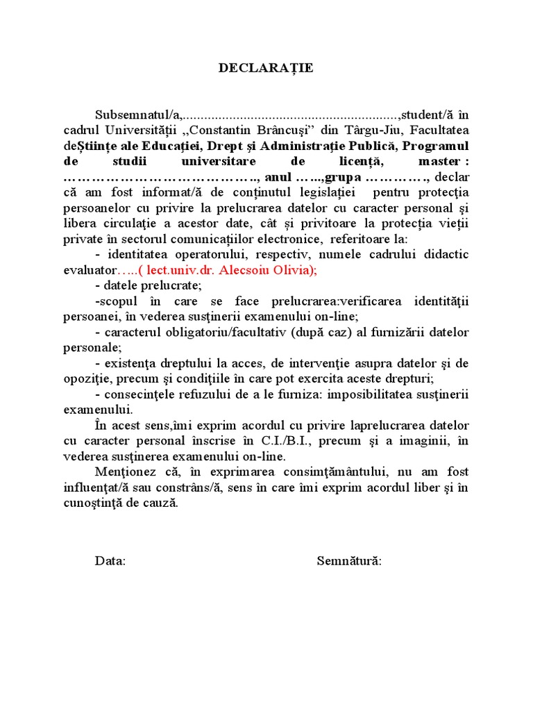 Model Declaratie Acord | PDF