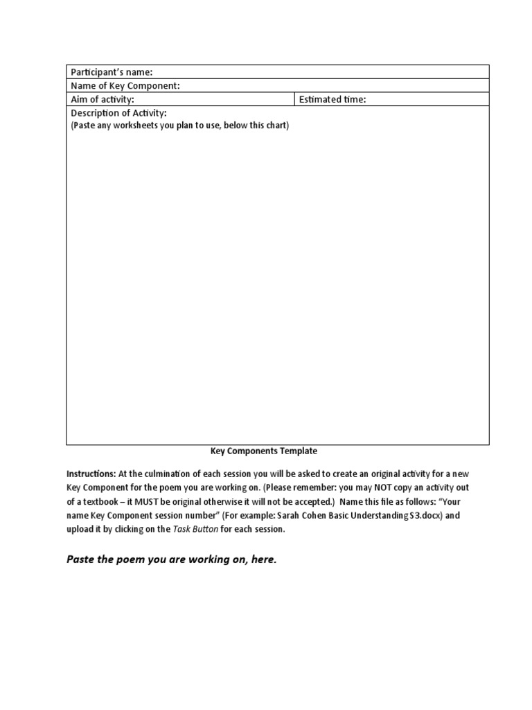 Key Component Activity Template | PDF | Teaching Methods & Materials ...