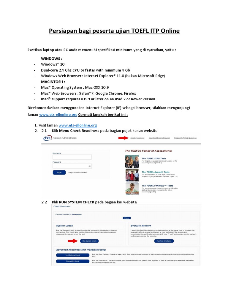 Persiapan Bagi Peserta Ujian TOEFL ITP Digital Online (New 1.0) | PDF