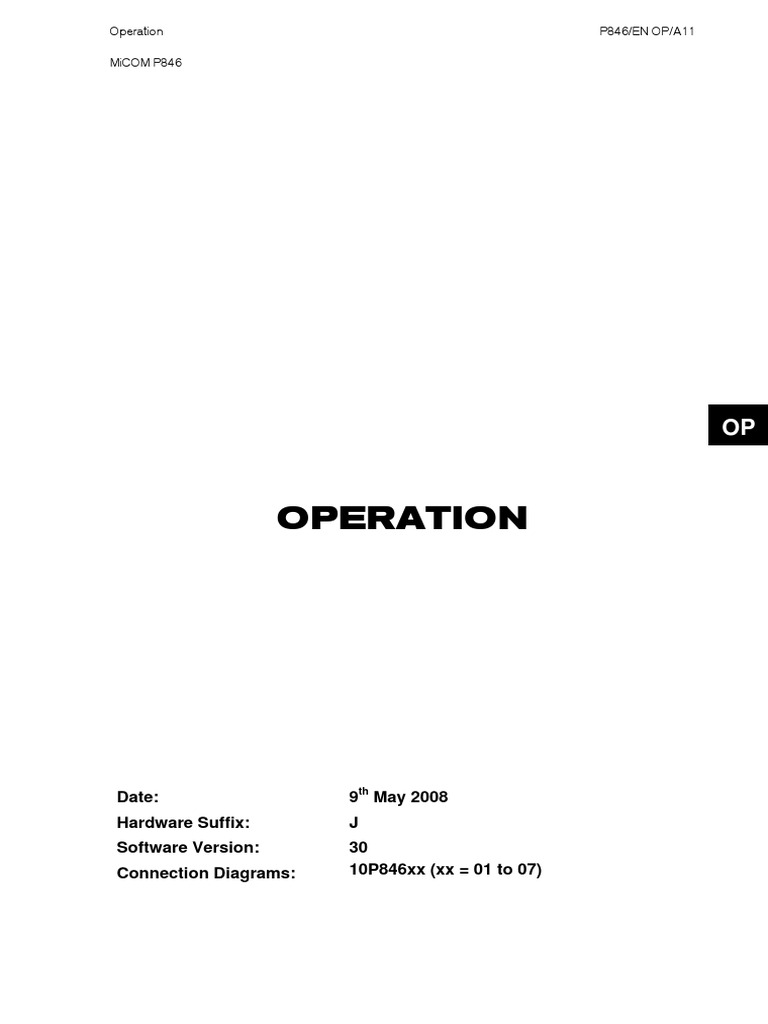 Operation: Operation P846/En Op/A11 Micom P846 | PDF | Relay | Steady State