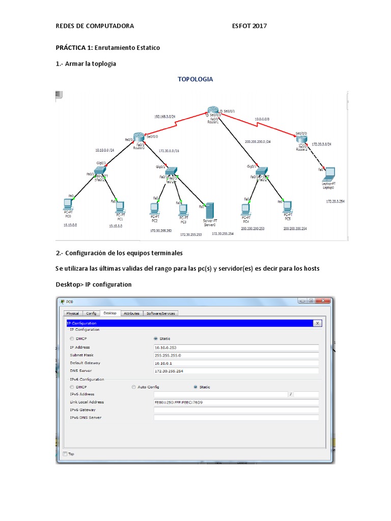 Práctica 2 (Redes) | PDF | Dirección IP | Enrutador (Computación)