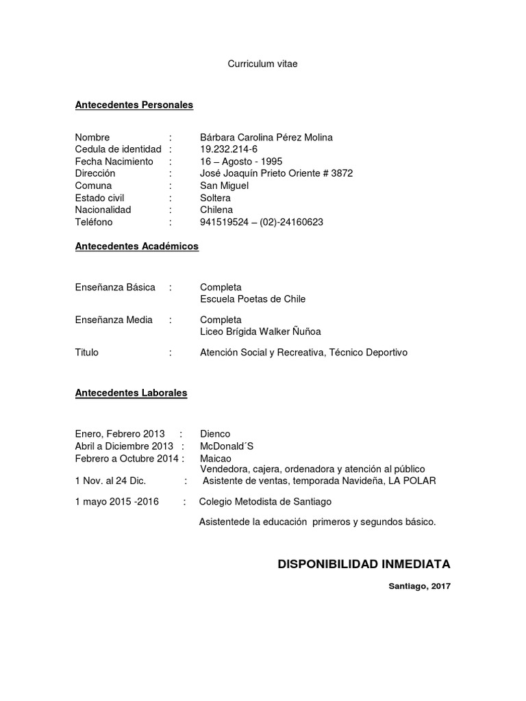CV de Bárbara Pérez | PDF | Ciencias sociales