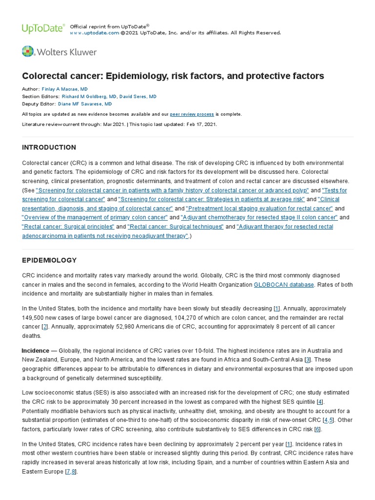 Colorectal Cancer - Epidemiology, Risk Factors, and Protective Factors ...