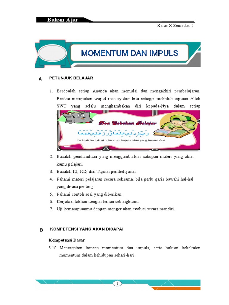 Bahan Ajar Momentum Dan Impuls | PDF