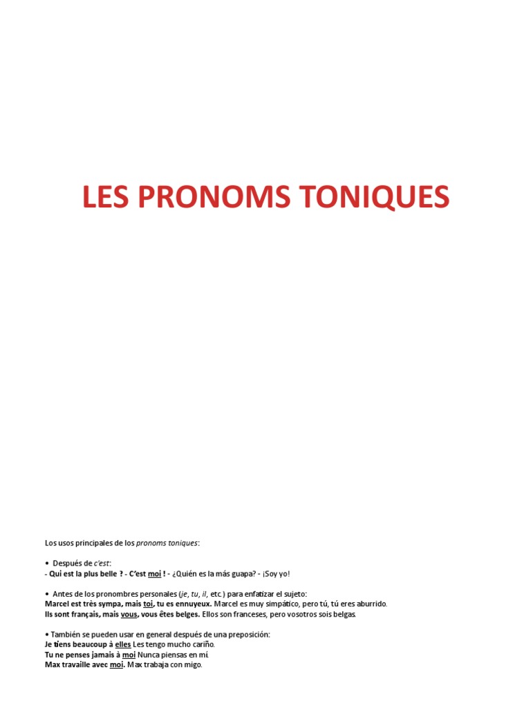 Les Pronoms Toniques | PDF