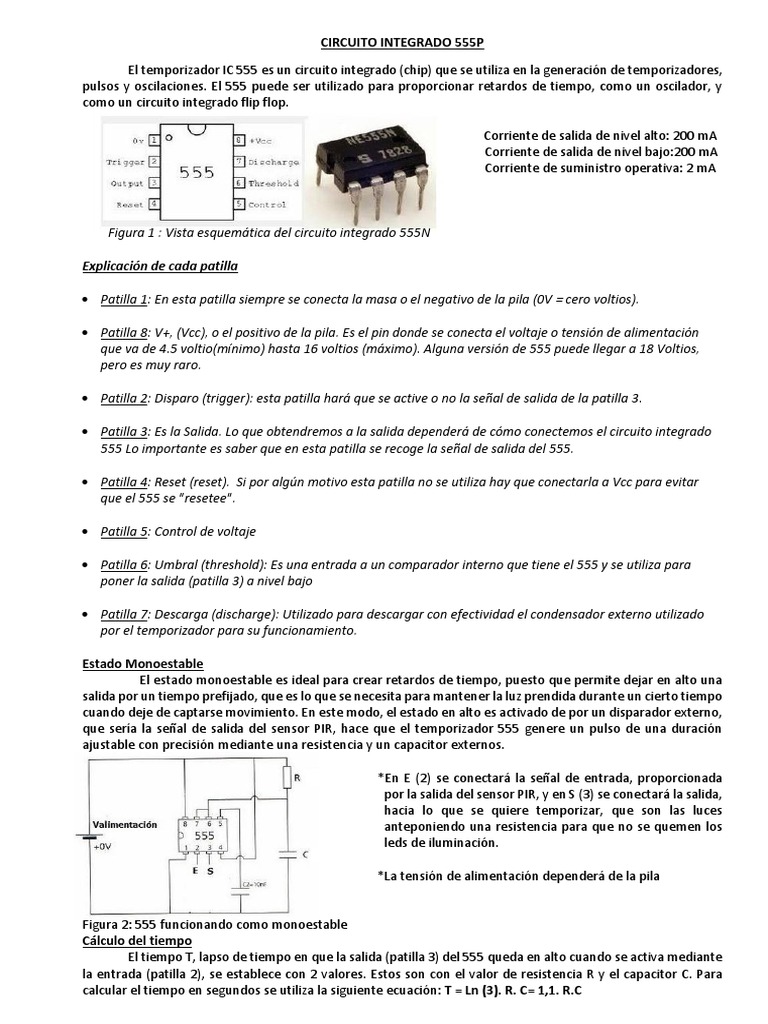 Circuito integrado 555P generador de pulsos y retardos de tiempo | PDF ...