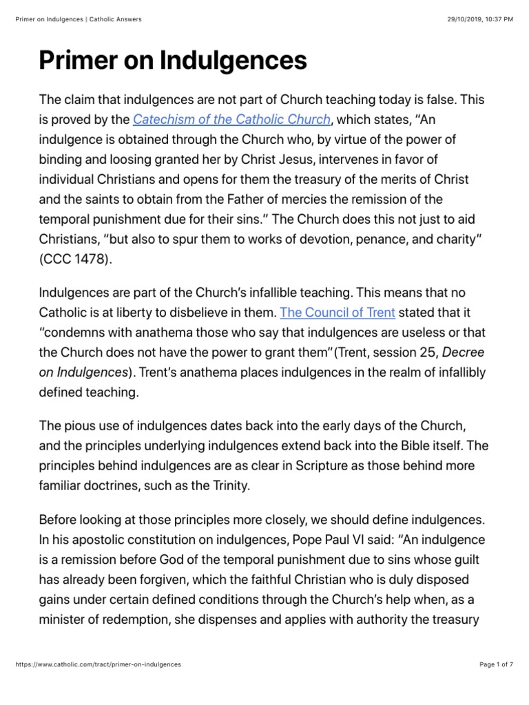 Primer On Indulgences - Catholic Answers | PDF | Indulgence | Catholic ...