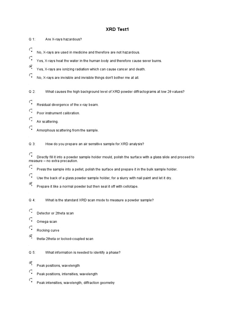 XRD Test1 | PDF | X Ray Crystallography | Diffraction