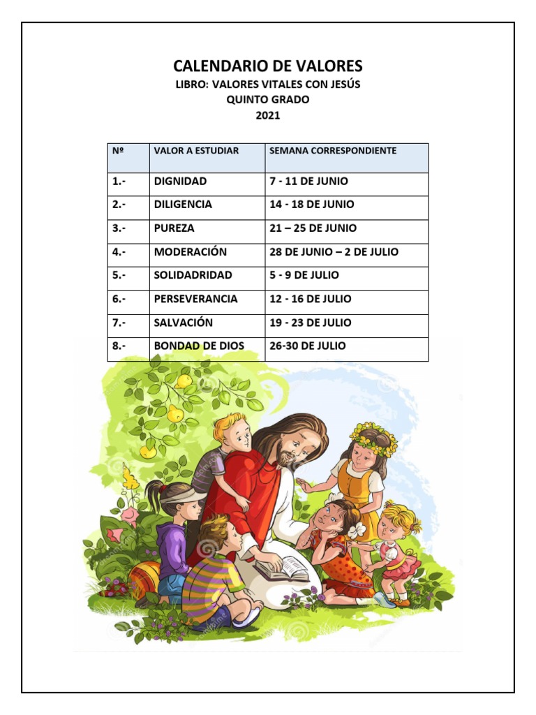 Calendario de Valores 2021 Libro Valores Vitales | PDF | Religión y ...