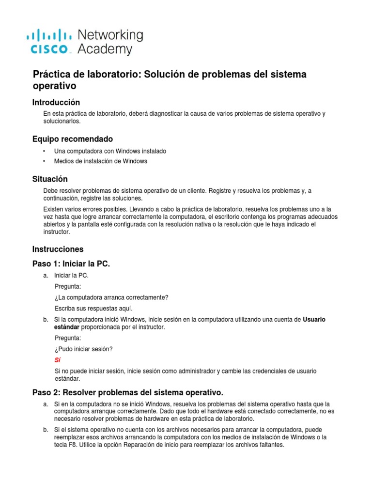 11.7.3.2 Lab - Troubleshoot Operating System Problems | PDF | Microsoft Windows | Sistema operativo