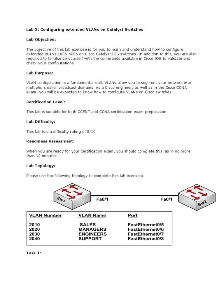 Lab 2 Configuring Extended VLANs On Catalyst Switches | PDF