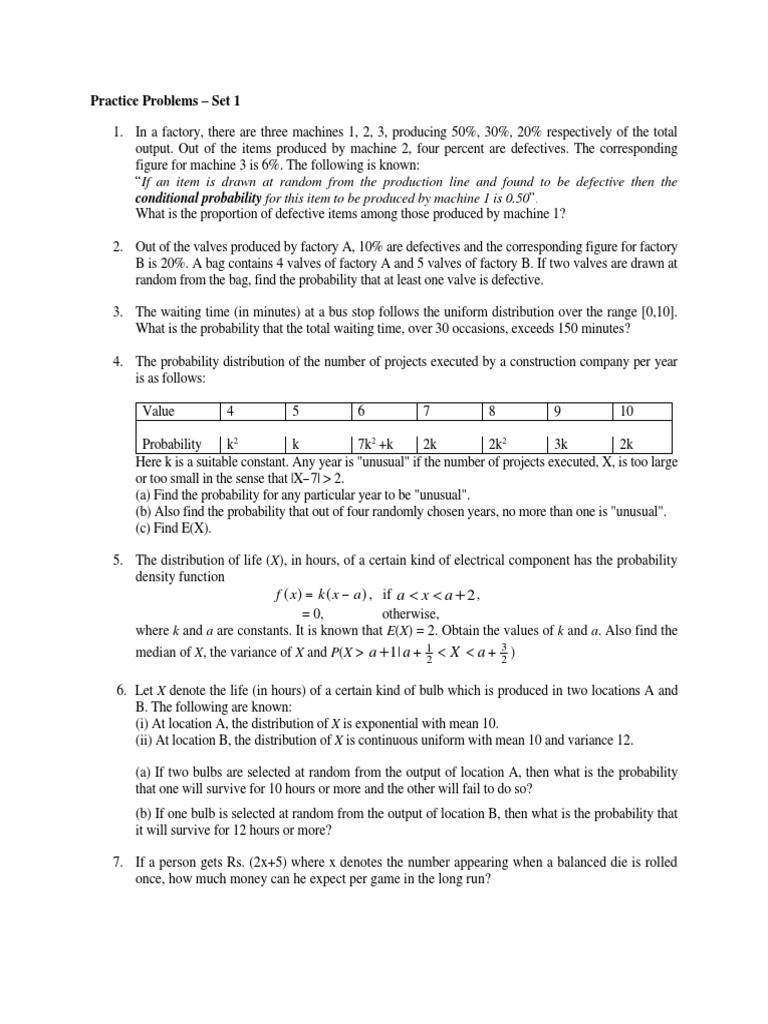 Probability and Statistics Practice Problems | PDF | Probability Distribution | Mathematical ...