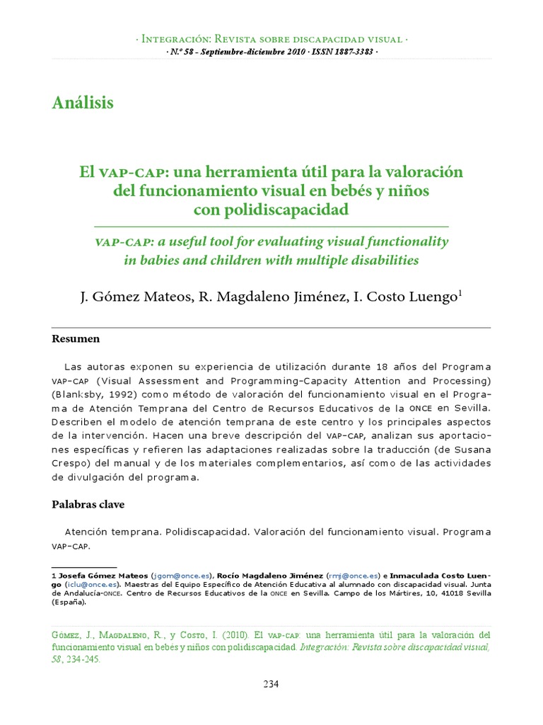 El Vap-Cap: Una Herramienta Útil para La Valoración Del Funcionamiento Visual en Bebés y Niños ...
