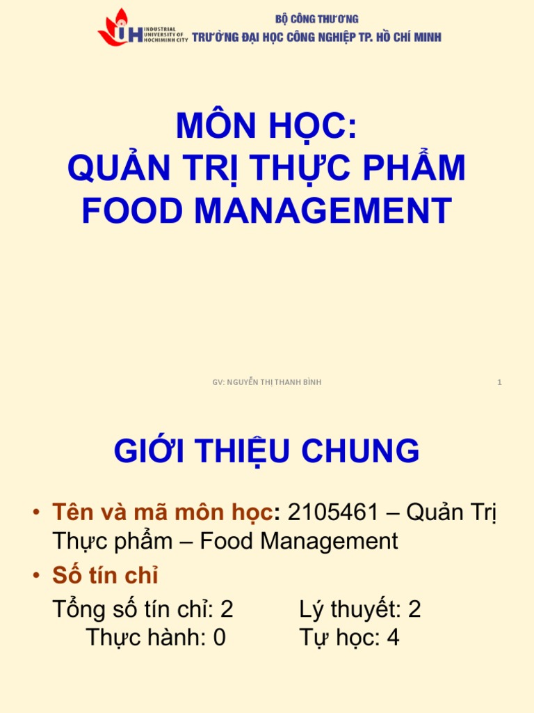 Quản trị thực phẩm -Chapter 0 Course Introduction Dhdd 2021 IUH | PDF