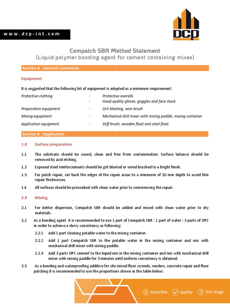 Cempatch SBR Method Statement (Liquid Polymer Bonding Agent For Cement ...