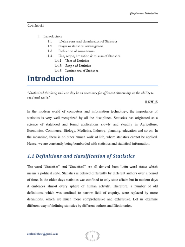 1.1 Definitions and Classification of Statistics: Chapter One ...