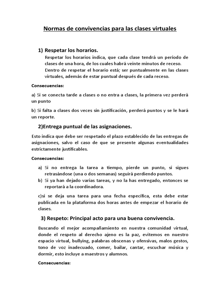 Normas de Convivencias para Las Clases Virtuales | PDF
