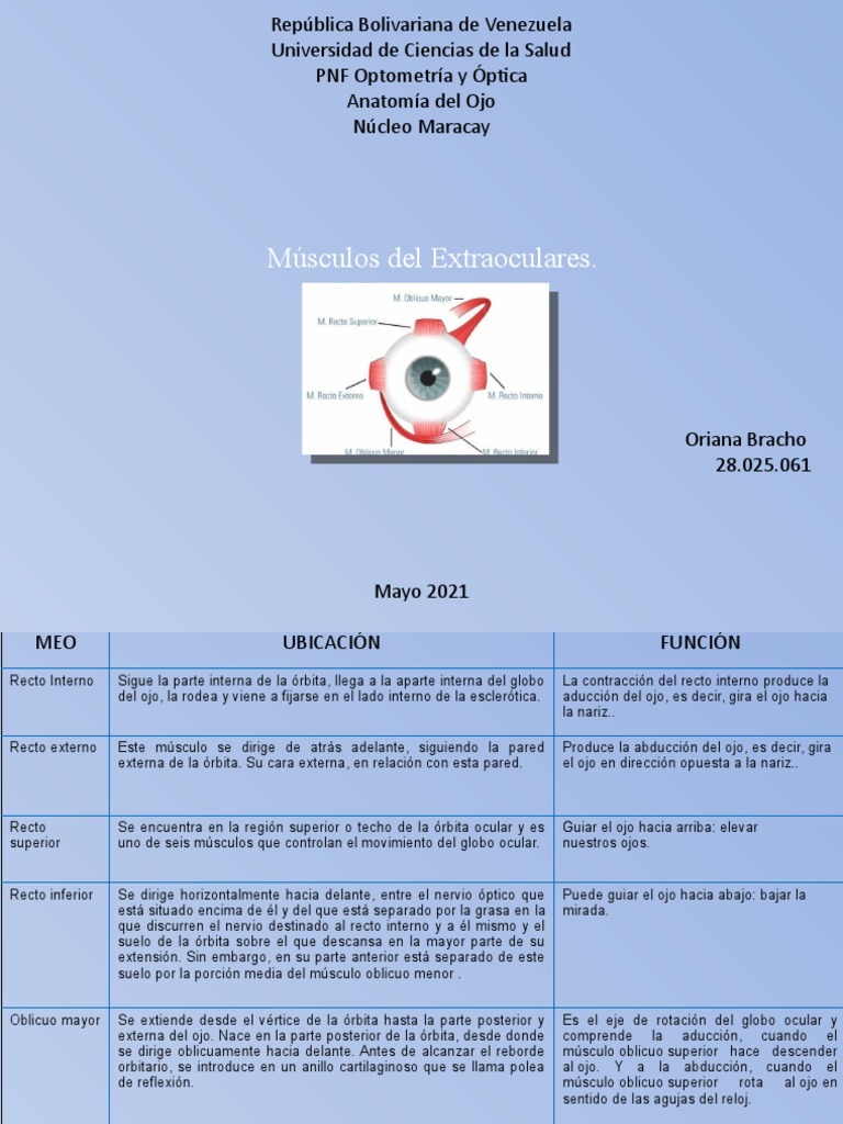 Músculos Extraoculares Anatomía | PDF | Ojo | Tejido suave