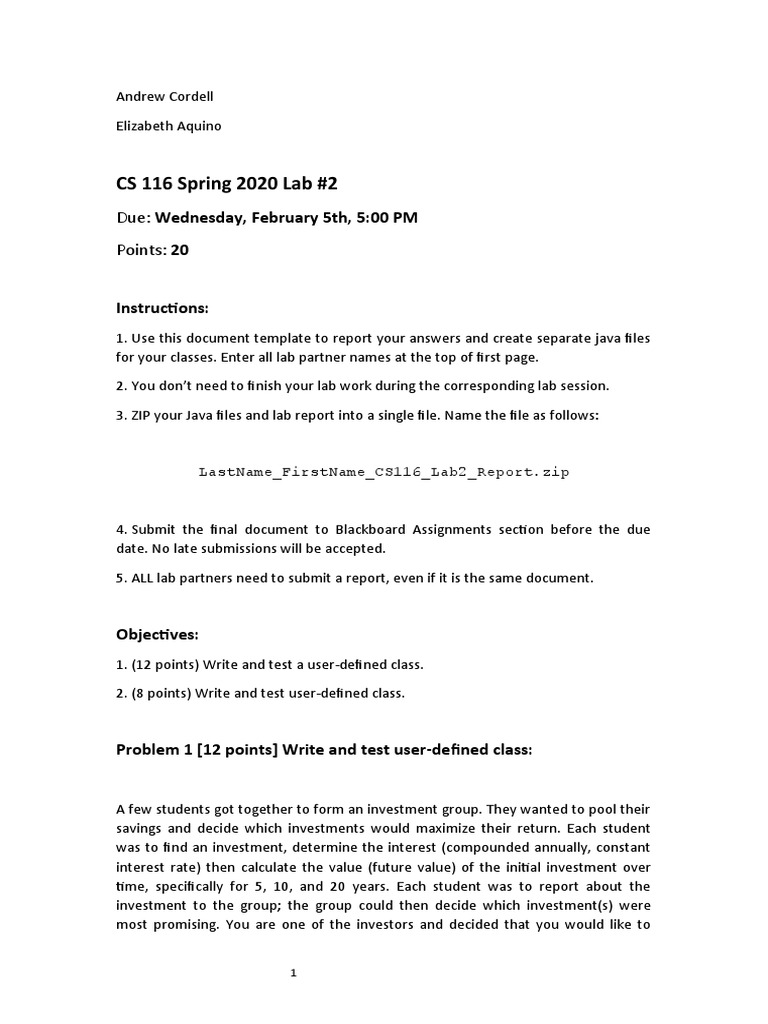 Cordell Andrew CS116 Lab2 Report | PDF | Constructor (Object Oriented Programming) | Programming