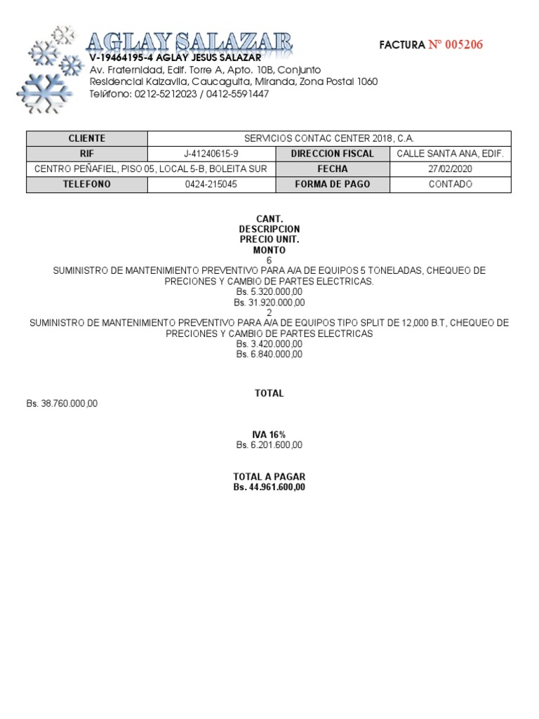 Factura AA | PDF | Documentos empresariales | Contabilidad