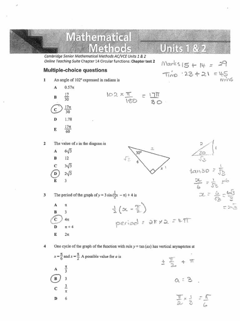 Chapter 14 Test 2 CAMBRIDGE - Handwritten SOLUTIONS (Circular Functions ...