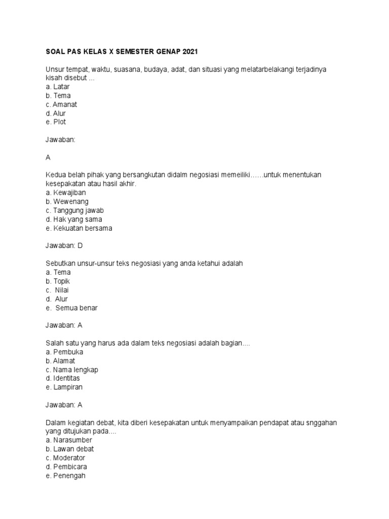 SOAL PAS KELAS X SEMESTER GENAP 2021-Dikonversi | PDF