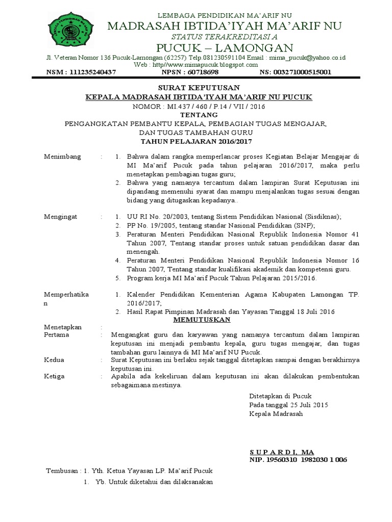 SK Pembagian Jam Mengajar | PDF