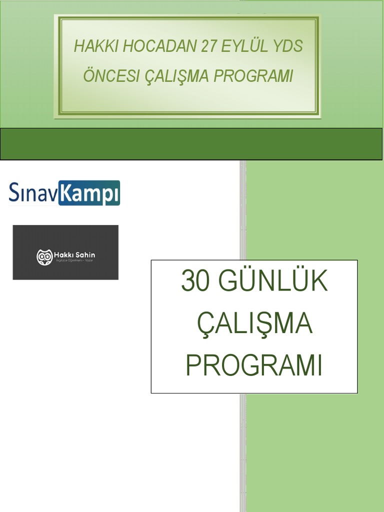 27 Eylul 2020 YDS Oncesi 30 Gunluk Calisma Programi | PDF