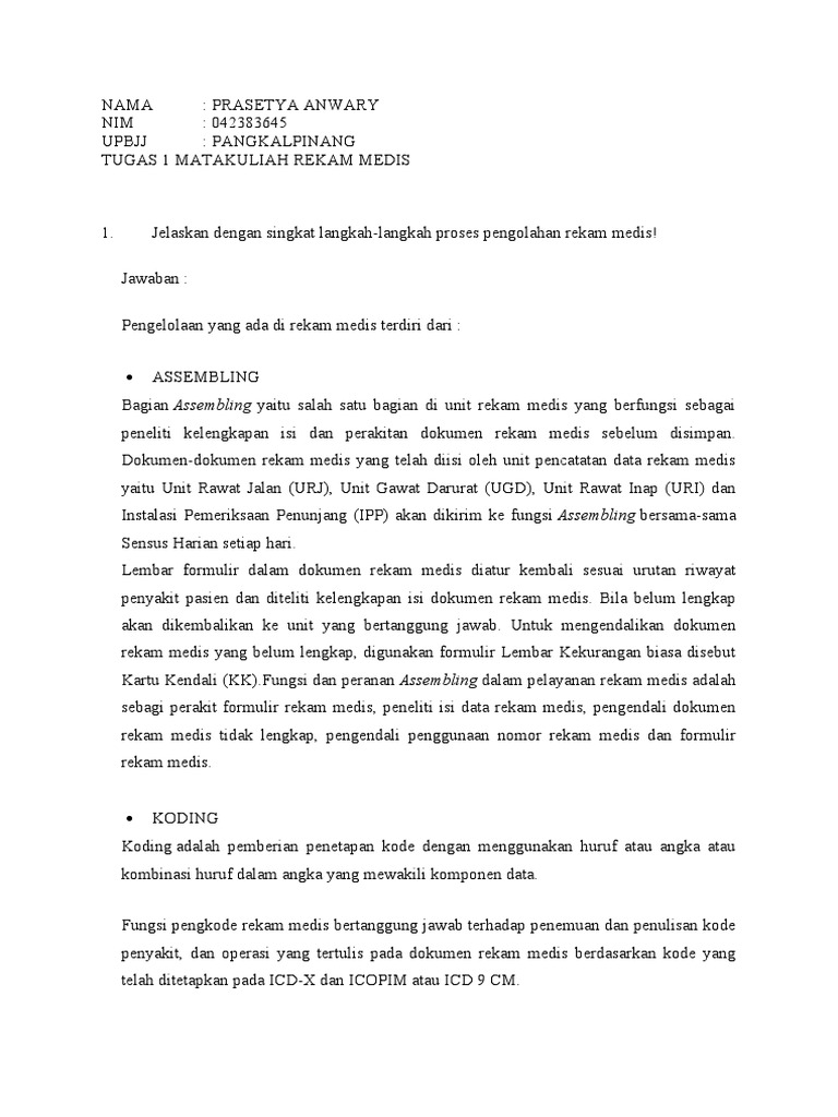 Proses Pengolahan Rekam Medis dan Koding | PDF