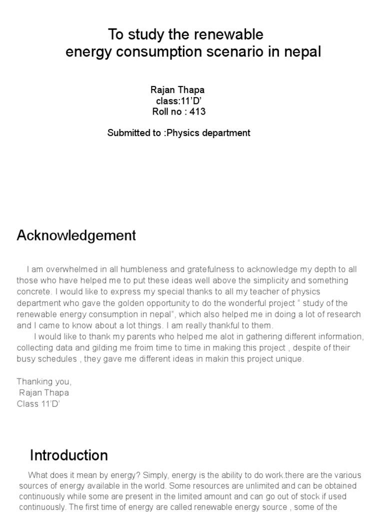 Physics Project Work | PDF | Energy Development | Renewable Energy