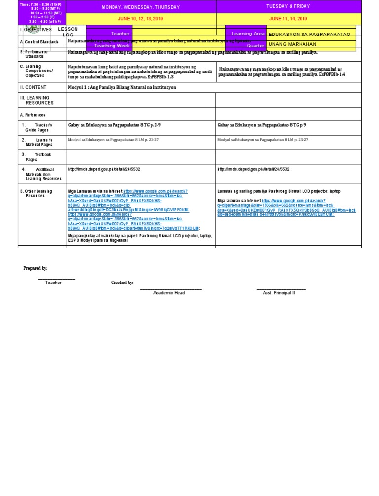 DLL EsP G8 - Q1-2 | PDF