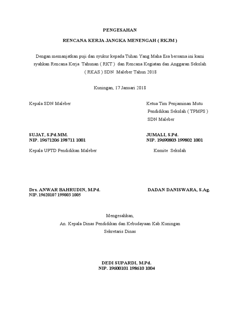 Lembar Pengesahan RKT | PDF