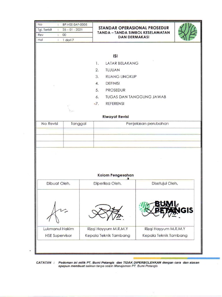BP - Hse-Saf-Sop-0005 - Sop Prosedur Simbol Tanda - Tanda Keselamatan | PDF