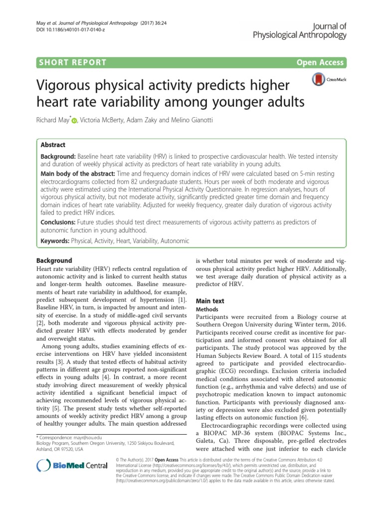 Vigorous Physical Activity Predicts Higher Heart Rate Variability Among ...