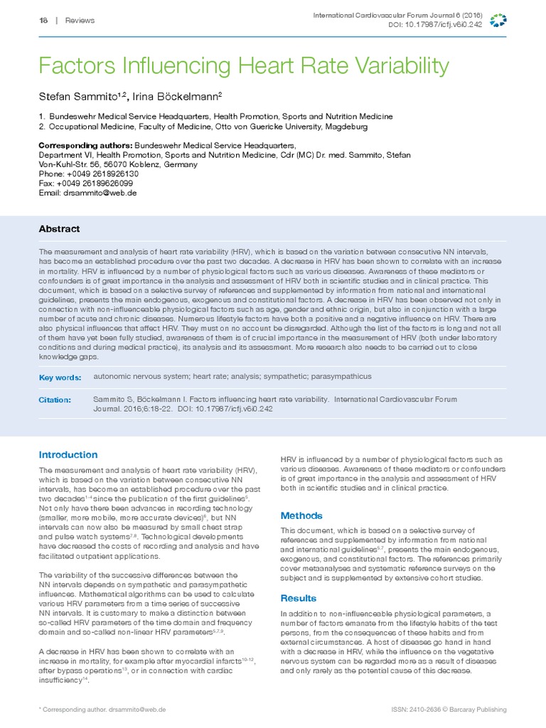 Factors Influencing Heart Rate Variability: Stefan Sammito, Irina ...