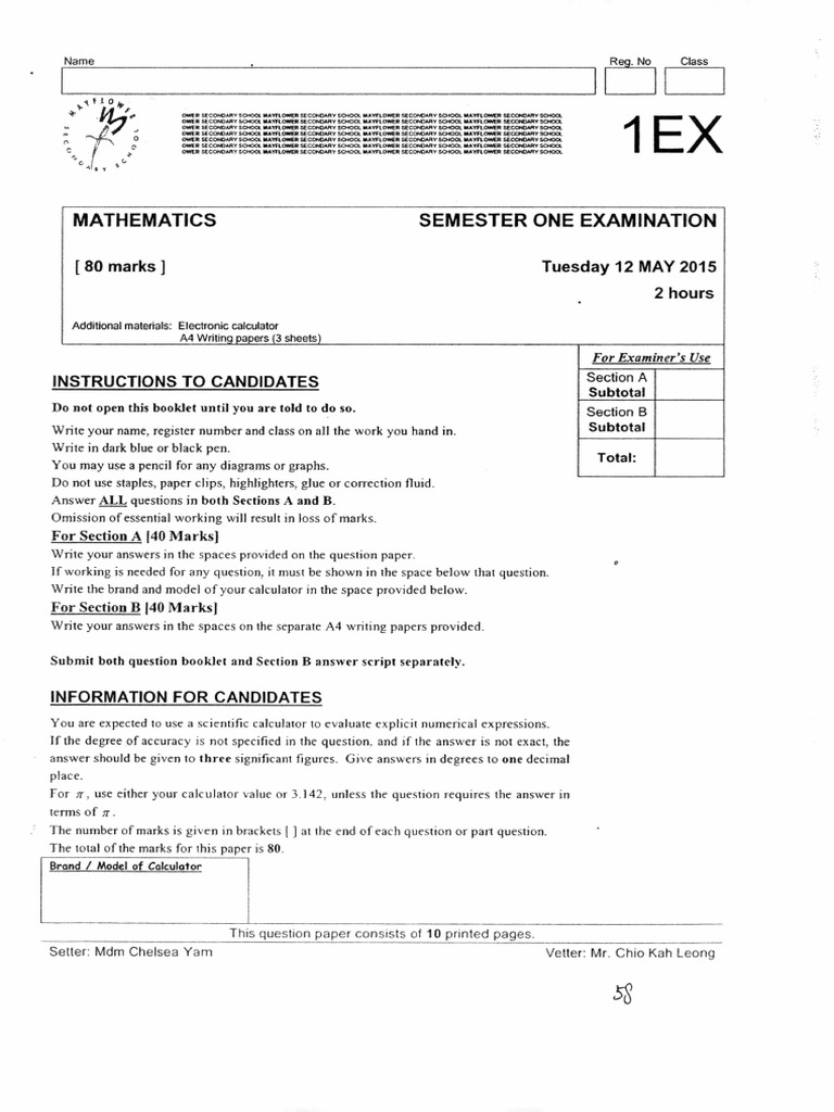 2015 Sec 1 Express Maths SA1 Mayflower | PDF