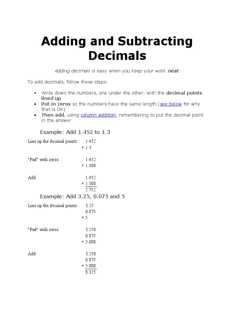 Adding and Subtracting Decimals Guide | PDF | Numbers | Decimal
