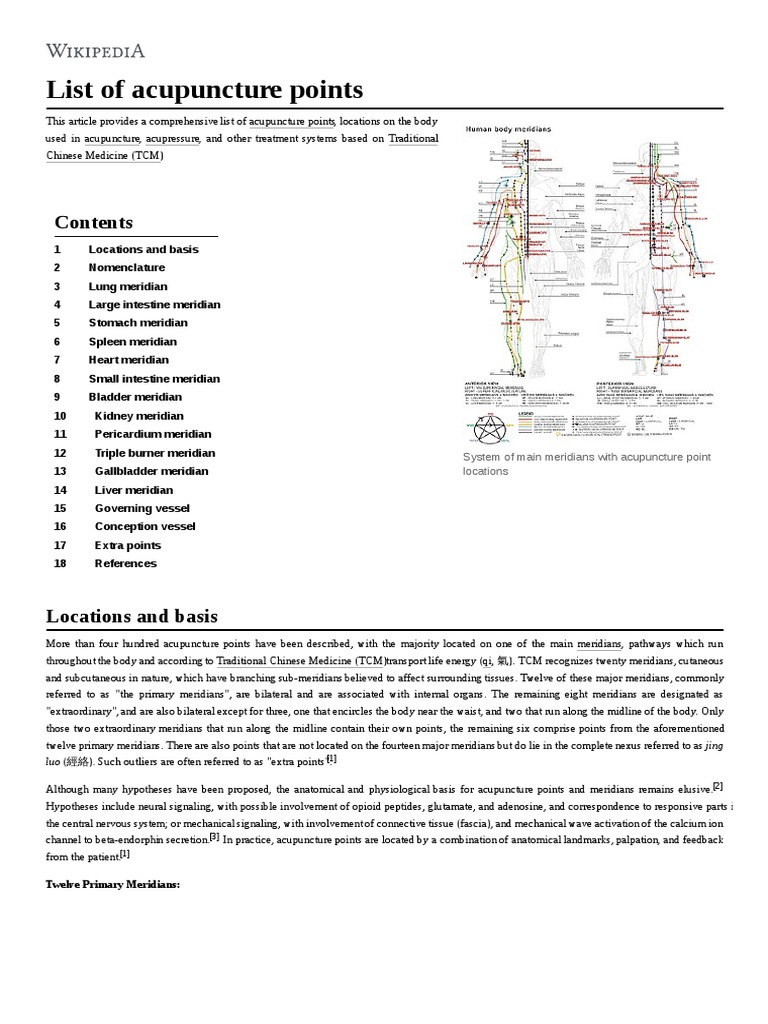 List of Acupuncture Points: System of Main Meridians With Acupuncture ...