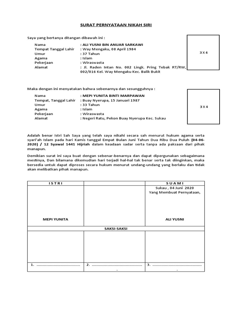 Contoh Surat Nikah Siri | PDF