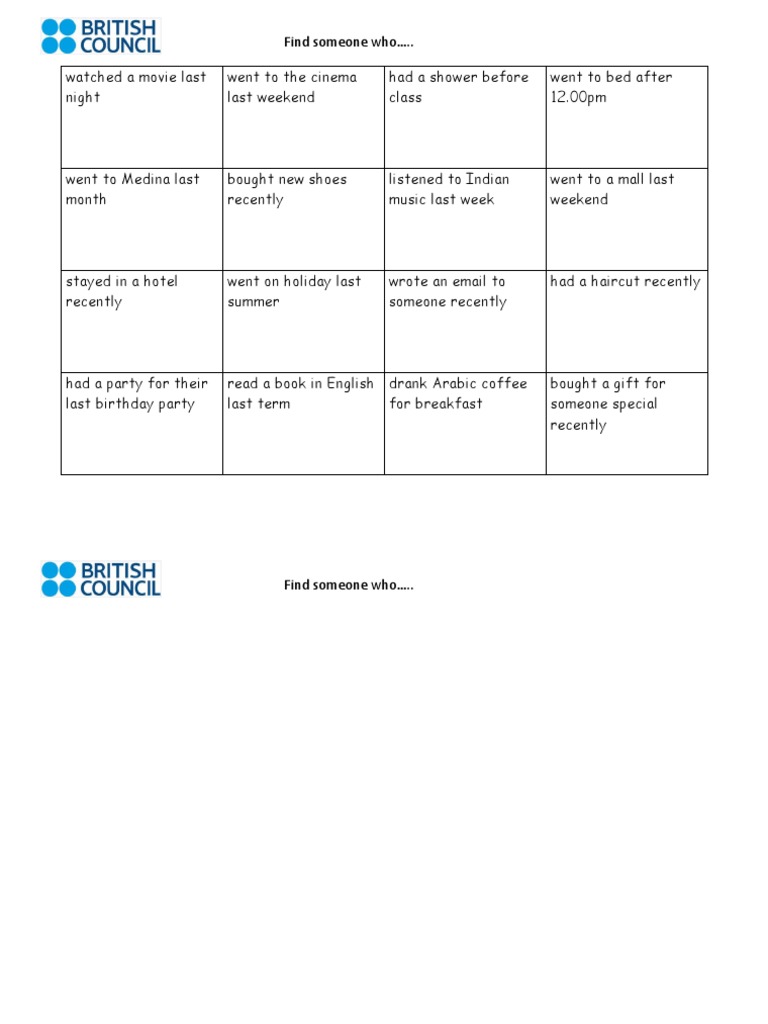 Find Someone Who Past Simple | PDF