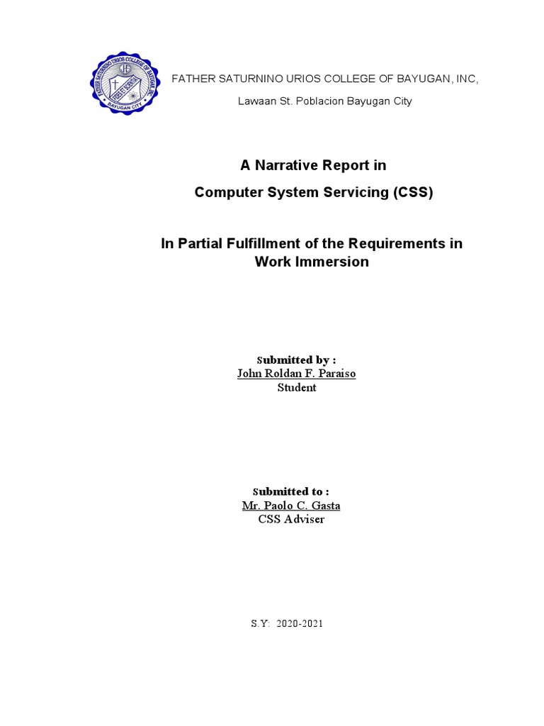 A Narrative Report in Computer System Servicing (CSS) | Download Free ...