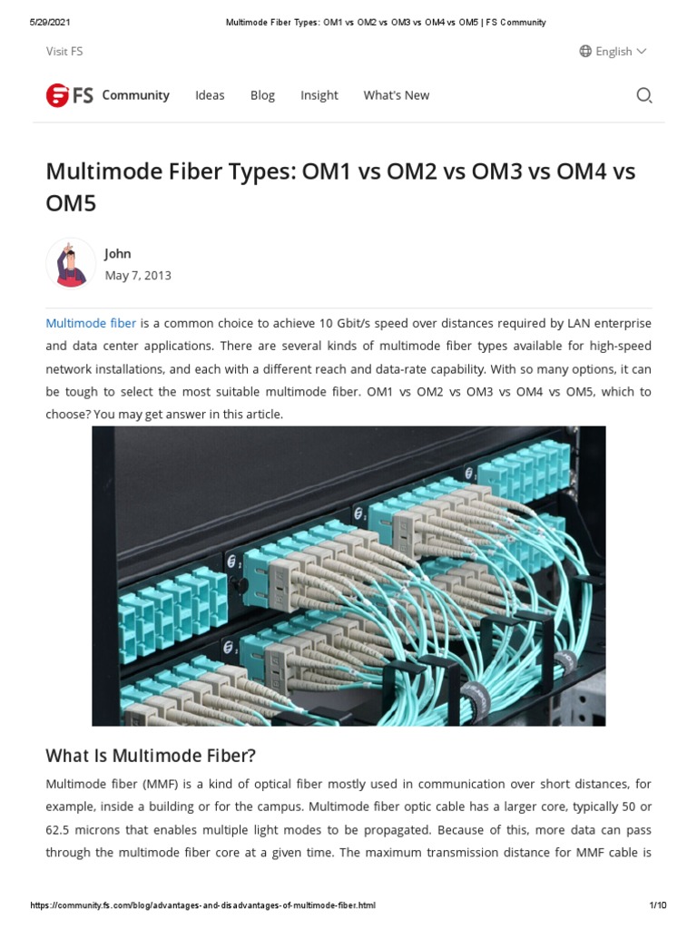 Multimode Fiber Types - OM1 Vs OM2 Vs OM3 Vs OM4 Vs OM5 - FS Community ...