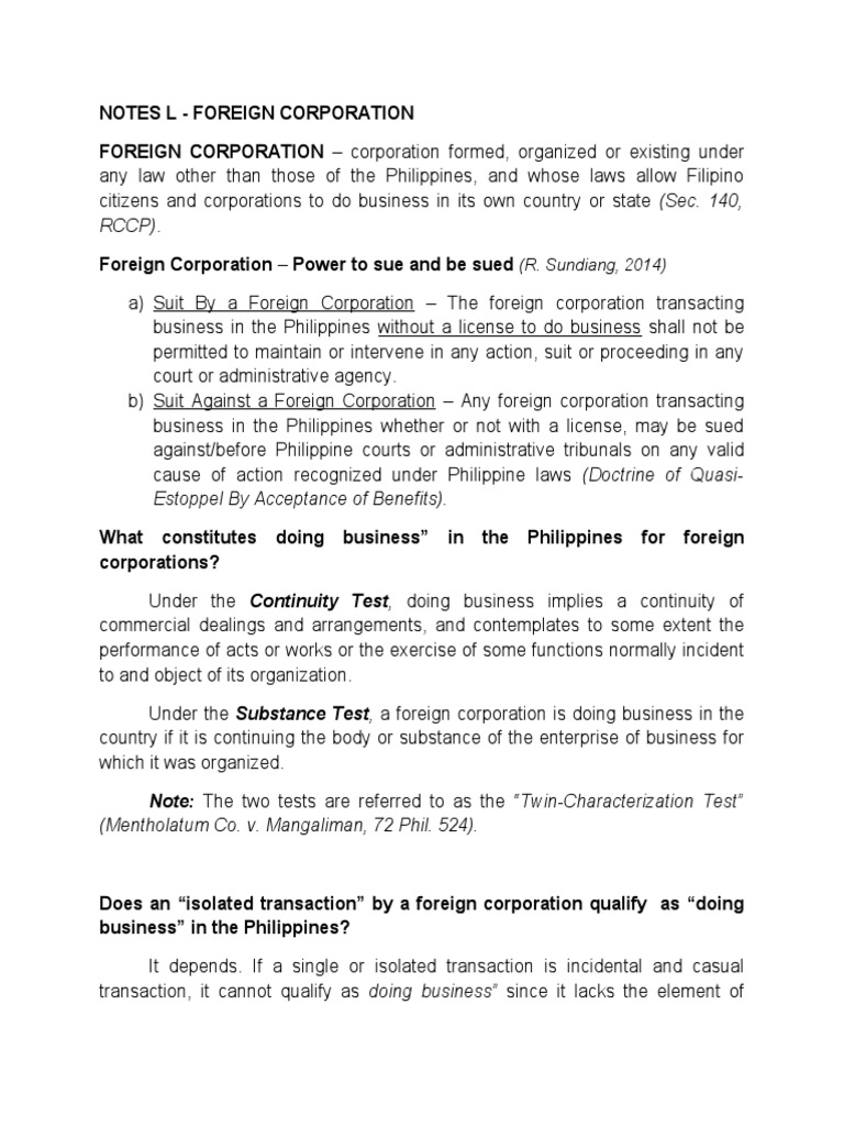 Foreign Corporation | PDF | Corporations | Foreign Corporation