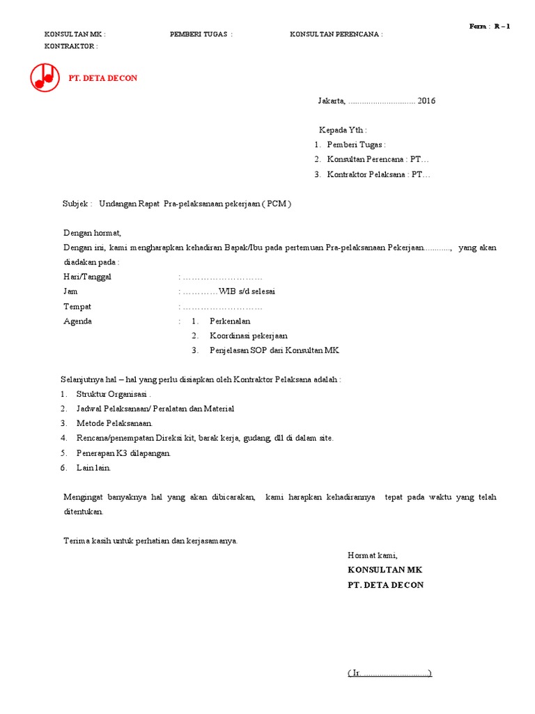 Form THP K Fisik - Und Rapat PCM - R1 | PDF | Seni | Teknologi & Rekayasa