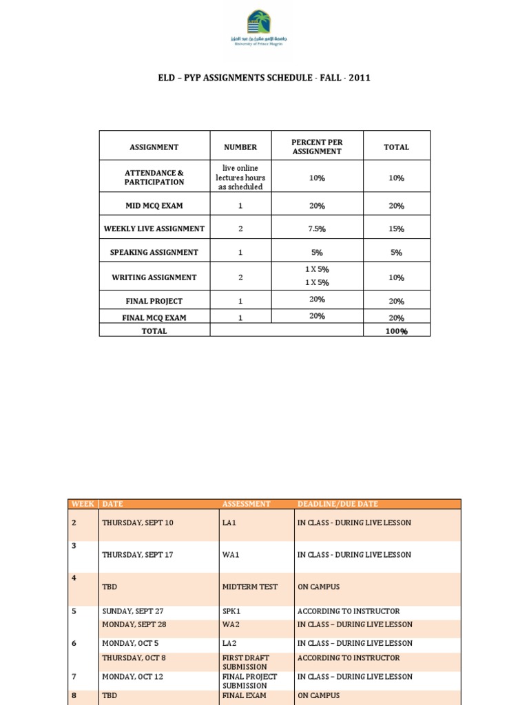 Eld Assignments Schedule - Fall - 2011 | PDF