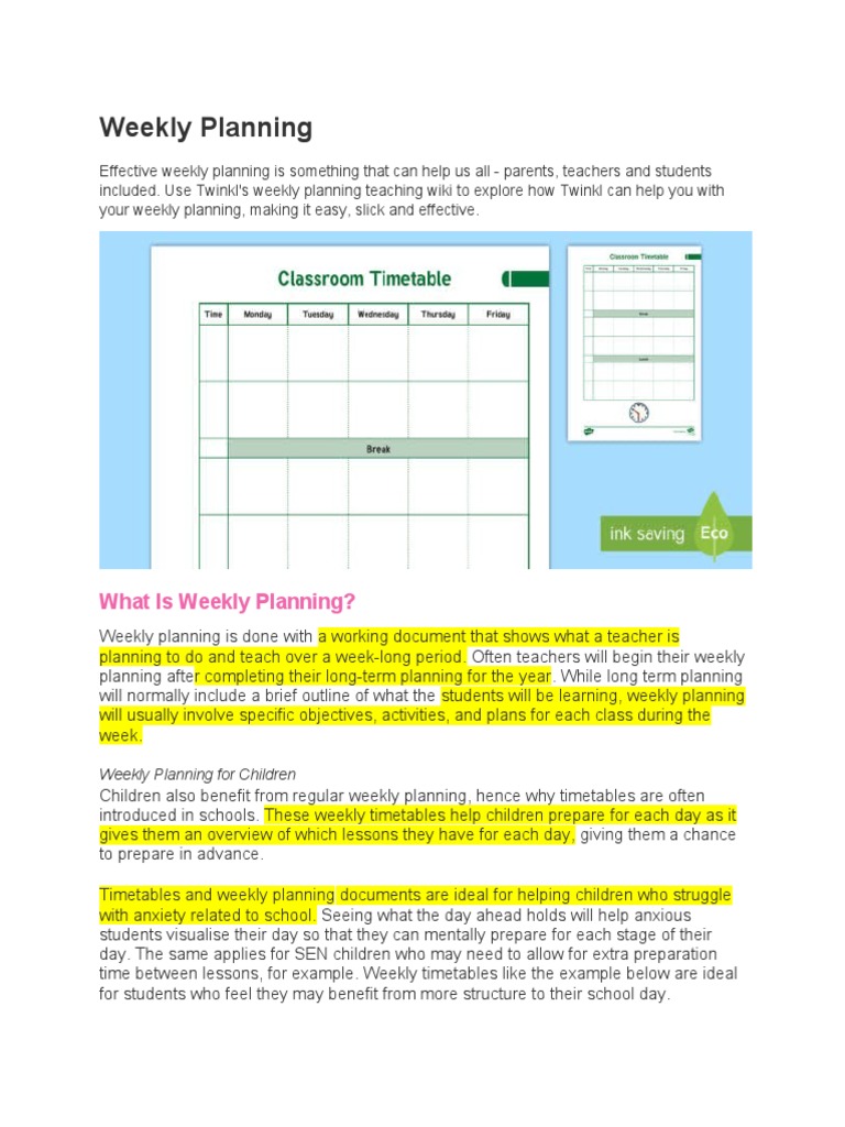Weekly Planning Guide | PDF | Applied Psychology | Teachers