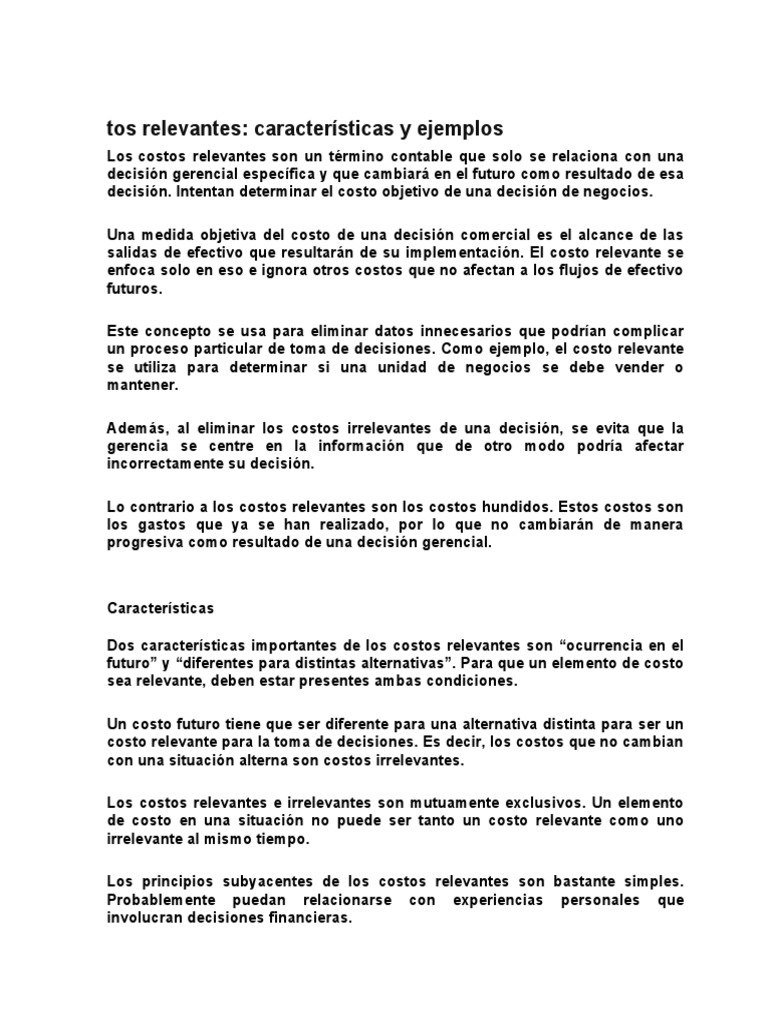 Costos Relevantes: Definición y Ejemplos | PDF | Costo | Toma de decisiones
