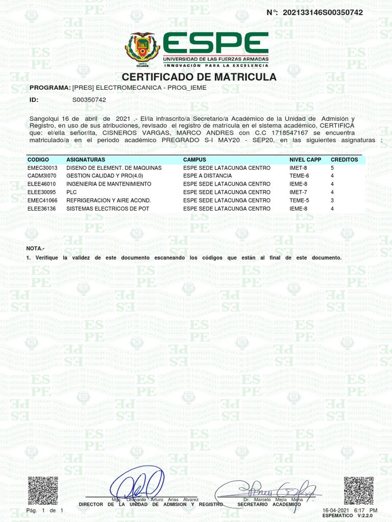 Certificado - Matricula - 1718547167 - 16-04-2021 6 - 17 PM | PDF
